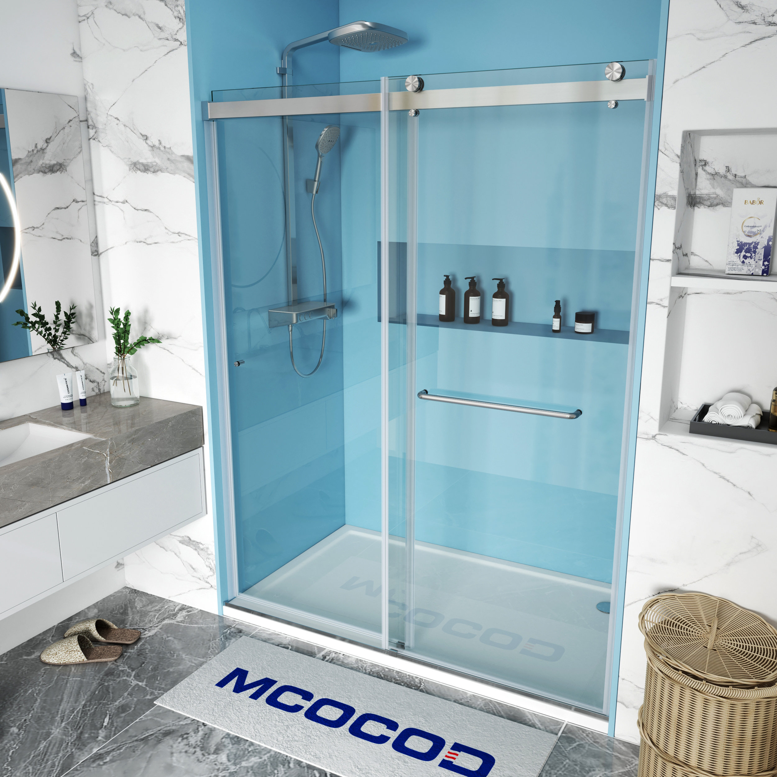 MCOCOD Opal Mirage MCOCOD 60" W x 76" H Double Smooth Sliding Frameless Shower Door with 5/16 ...